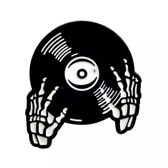 Jewelry | 63 Skeleton Dj Disc Jockey Record Enamel Pin | Poshmark